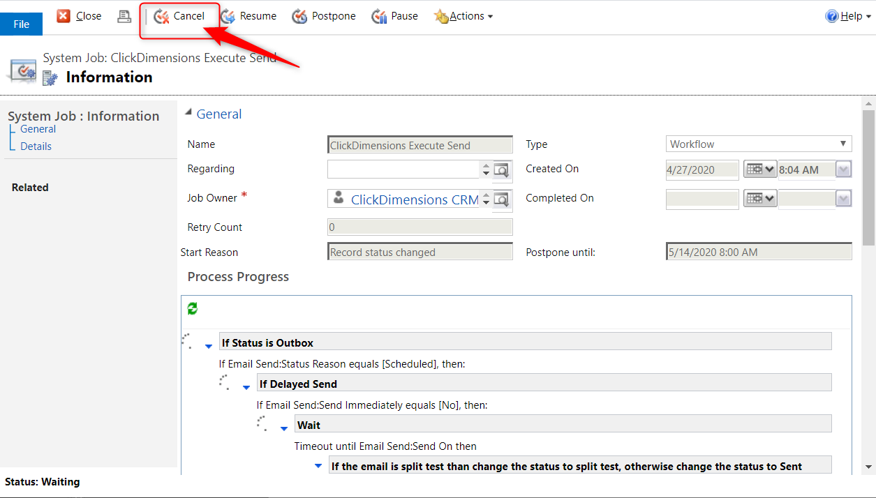 How to cancel a ClickDimensions email send?