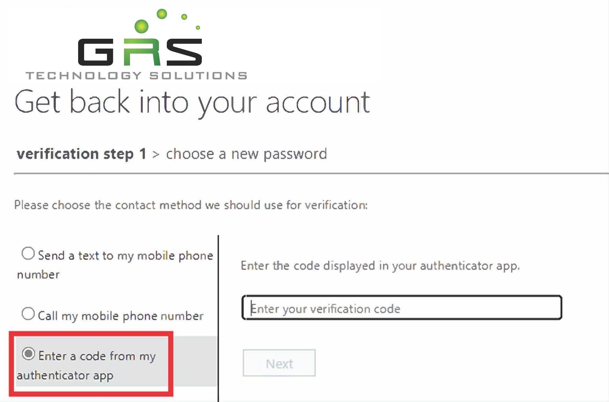 Performing a Self-Service Password Reset | GRS Technology Solutions