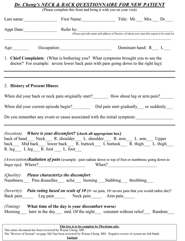 Questionnaire -Redlands, Loma Linda, Highland | Bones and Spine Surgery ...